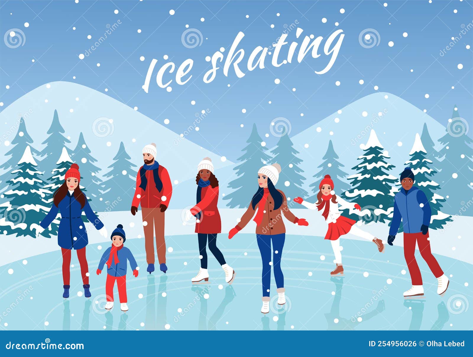People Ice Skating. Winter Ice Rink Stock Vector - Illustration of ...