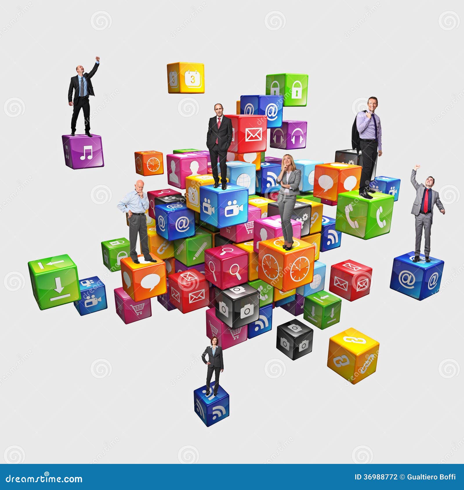 People on icon cubes stock illustration. Illustration of standing ...