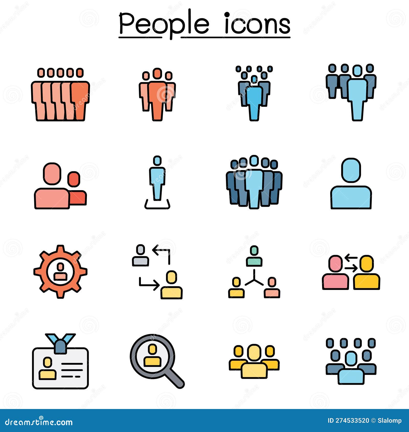 People Icon Set Colorline Style Stock Vector - Illustration of contact ...
