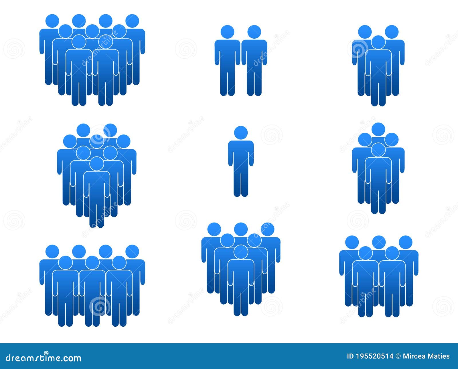People Icon Set in Gradient Blue Stock Illustration - Illustration of ...