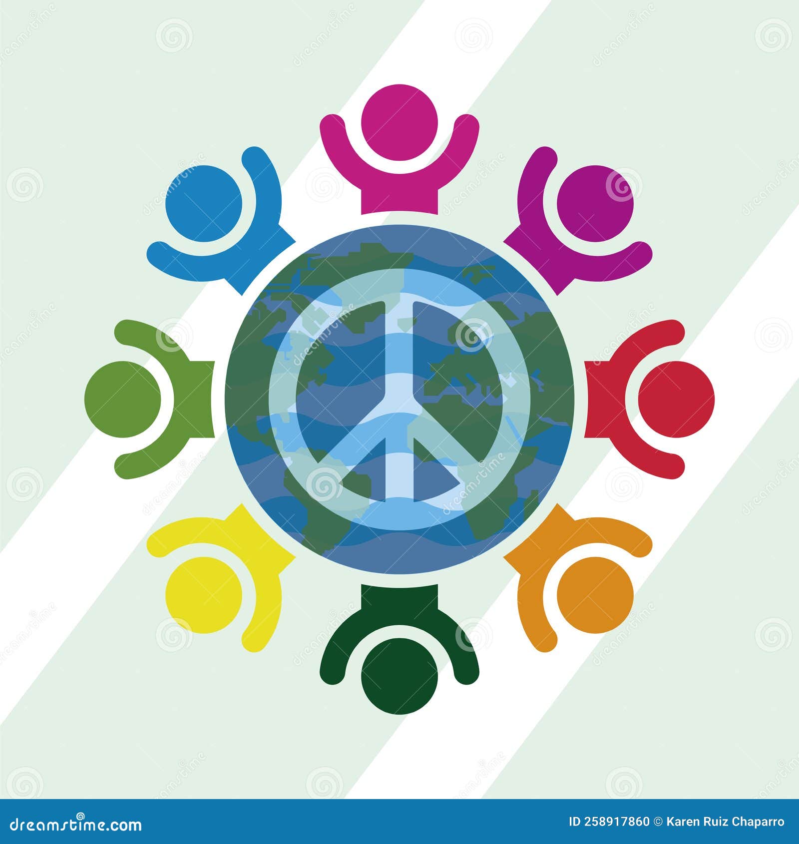 People Icons Around an Earth Globe with Peace Symbol Vector Stock ...