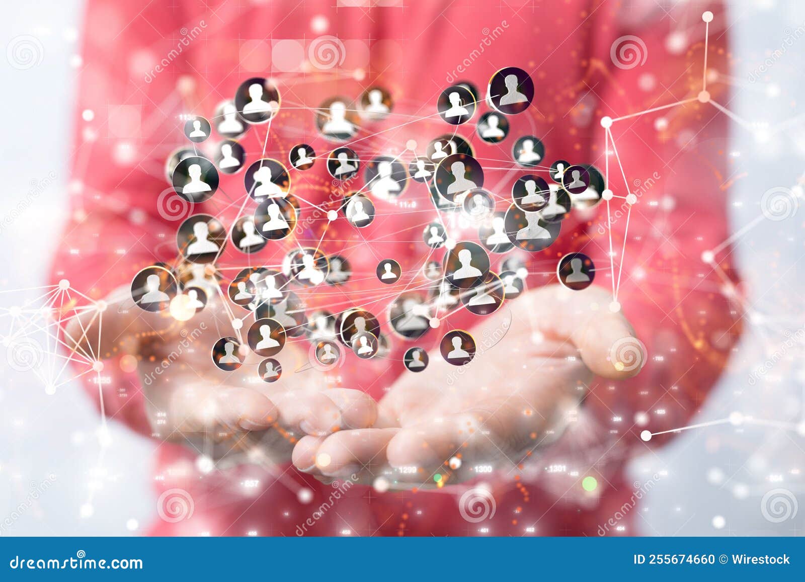 People Icons Hovering Above the Person S Hands. Stock Illustration ...