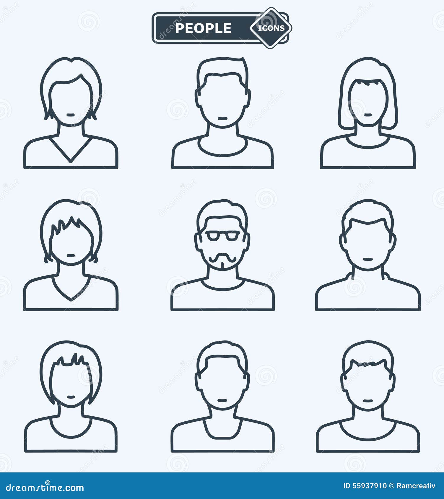 People Icons, Linear Flat Style Stock Vector - Illustration of ...