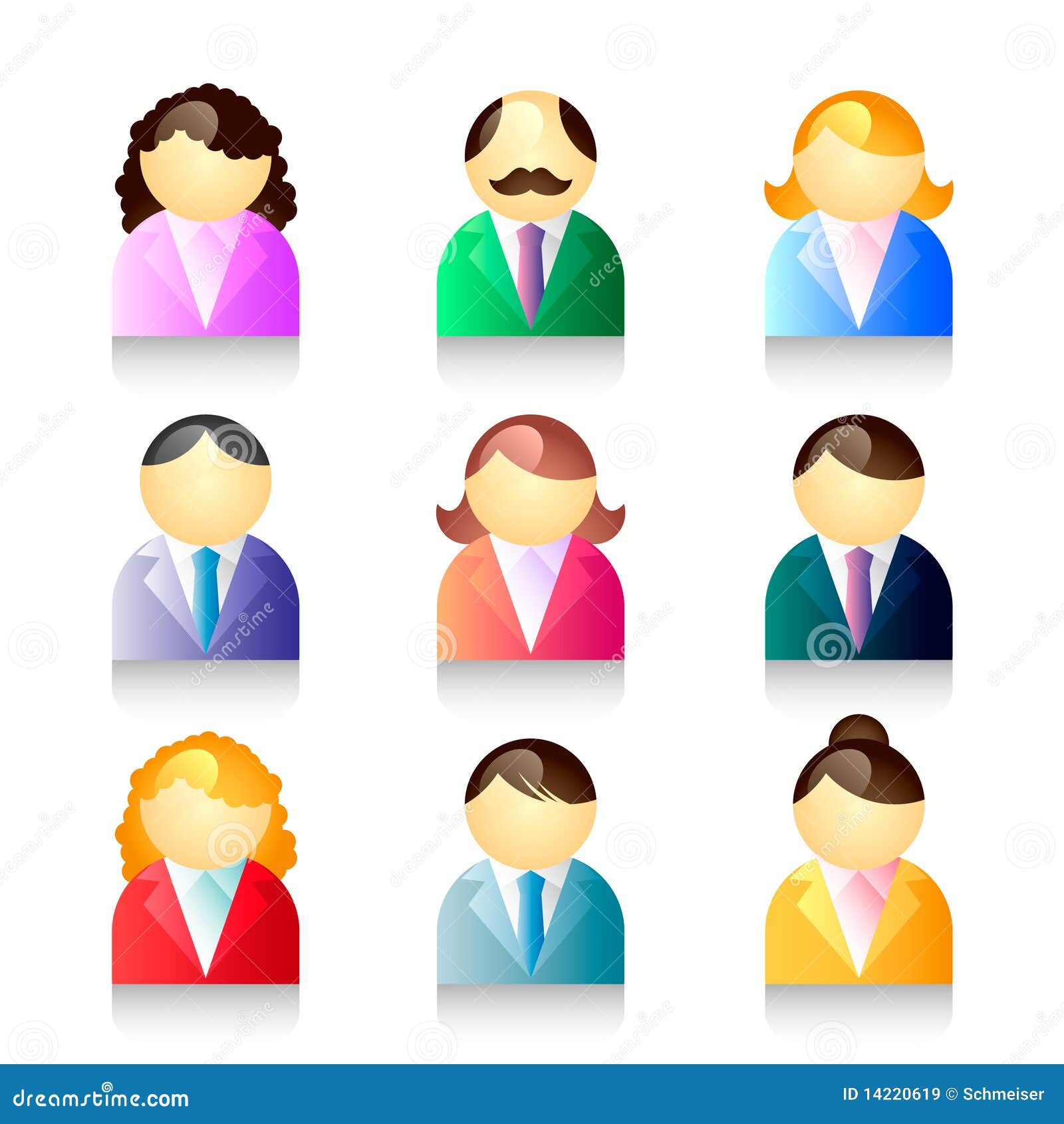 People icons set stock vector. Illustration of reflection - 14220619