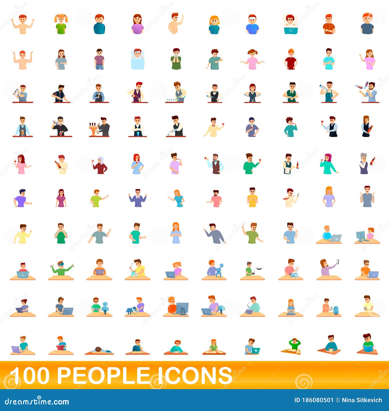 100 People Icons Set, Cartoon Style Stock Vector - Illustration of ... 100 People Icons Set, Cartoon Style Stock Vector - Illustration of ...