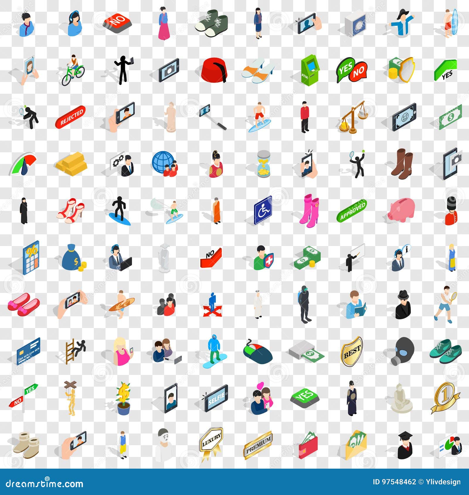 100 People Icons Set, Isometric 3d Style Stock Vector - Illustration of ...