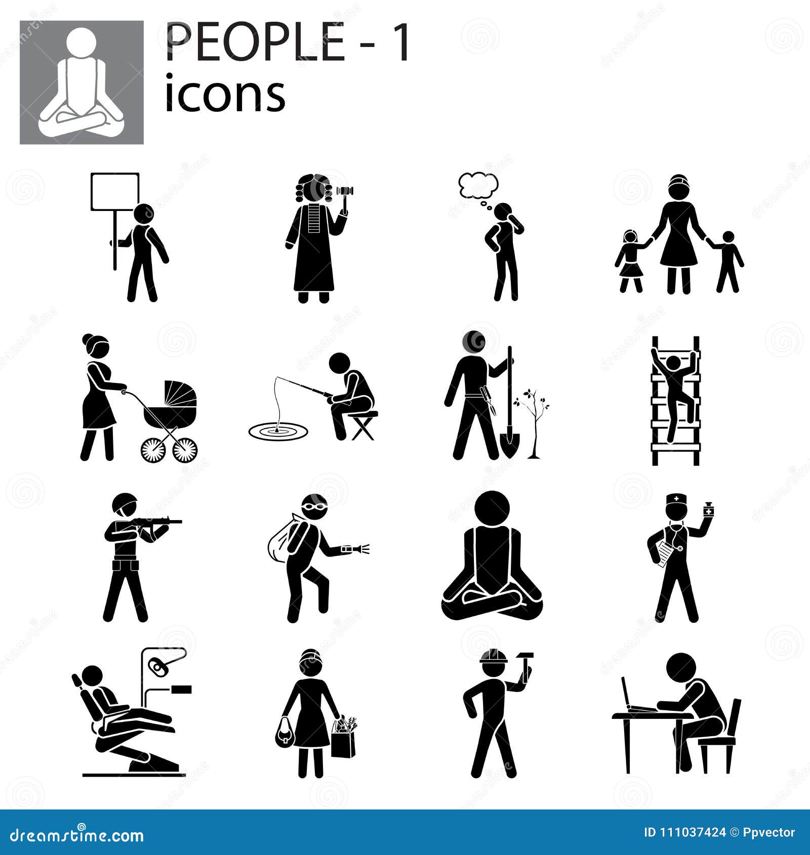 People Icons Set Professions, Actions, Gestures Stock Illustration ...