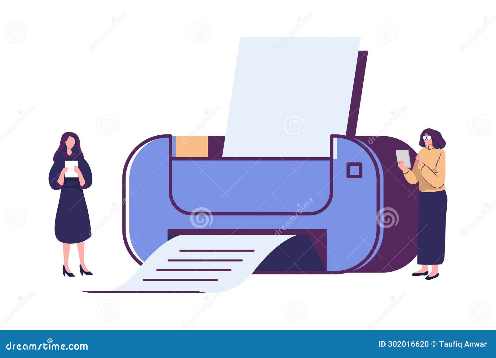 People Illustration that Using Printer To Create Document Flat Vector ...