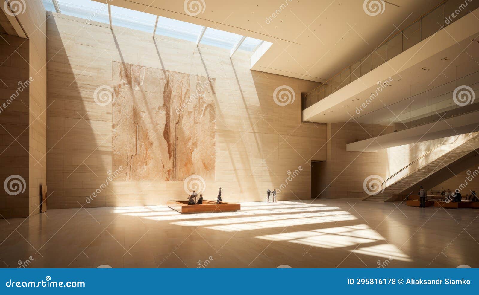 People Inside of a Building with a Large Wall and a Large Painting ...