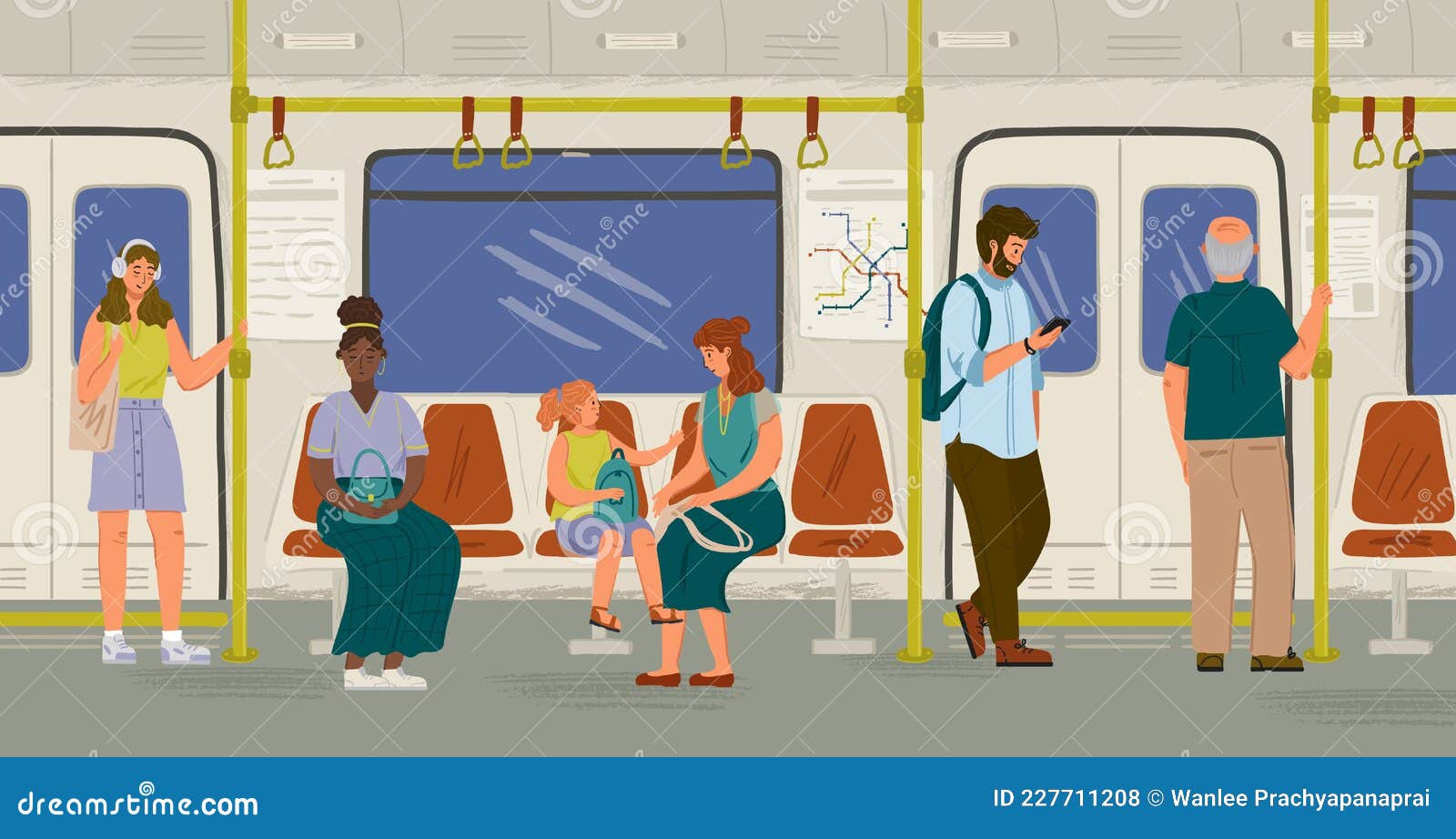 People Inside Subway Train Concept Vector Illustration. Passengers ... People Inside Subway Train Concept Vector Illustration. Passengers ...