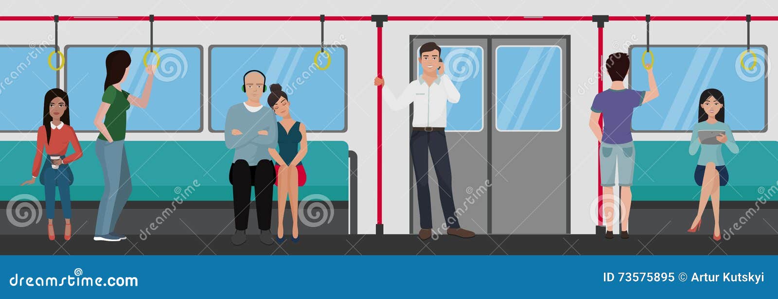 People Inside a Subway Train. People Metro Transportation Concept ...