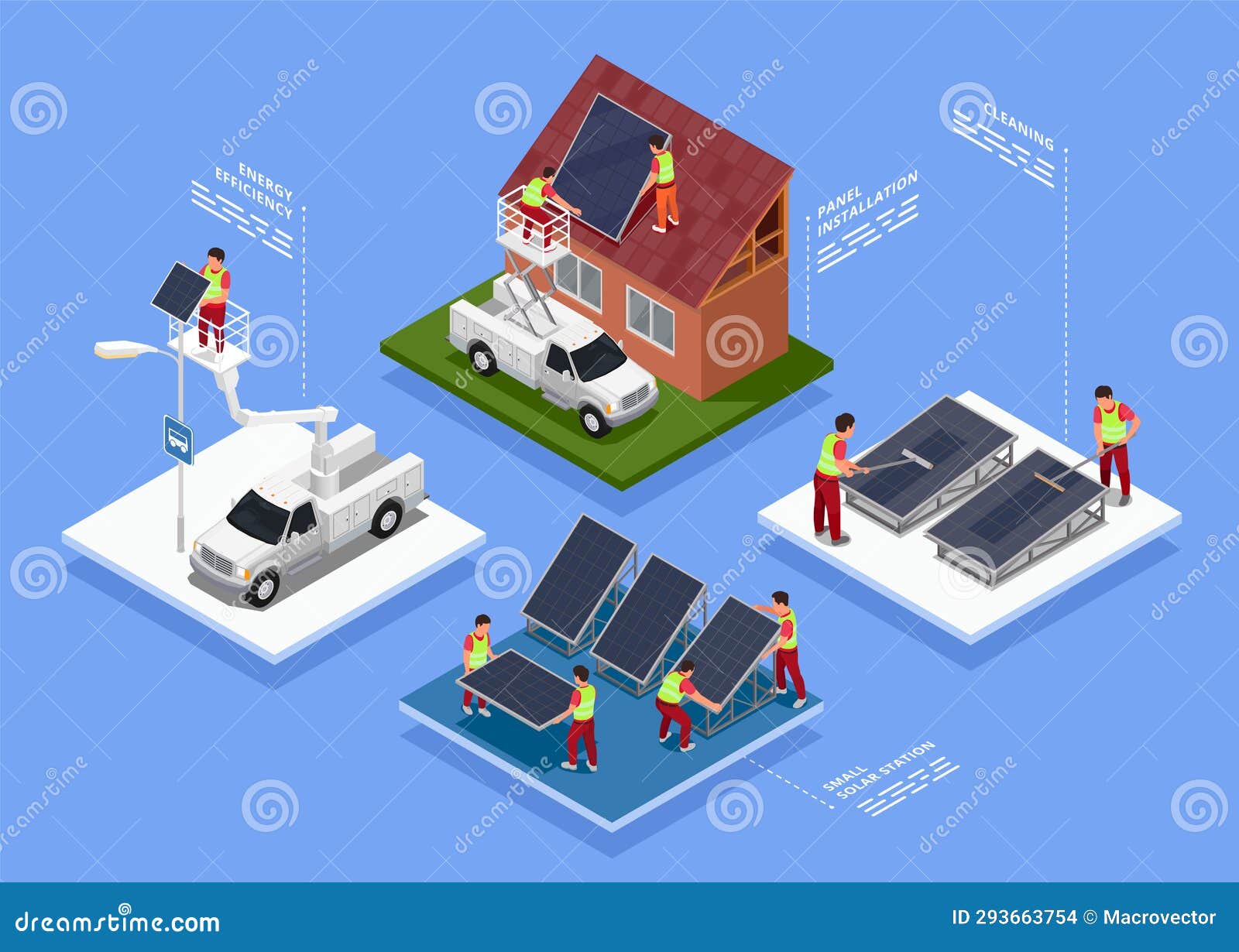 People Installing and Using Solar Panels Isometric Colored Concept ...