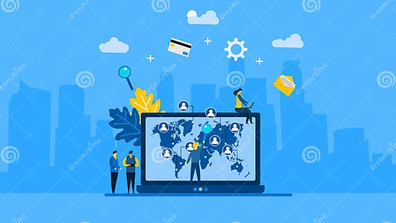 People Interacting with Big Data. Data Visualization Concept with Tiny ...