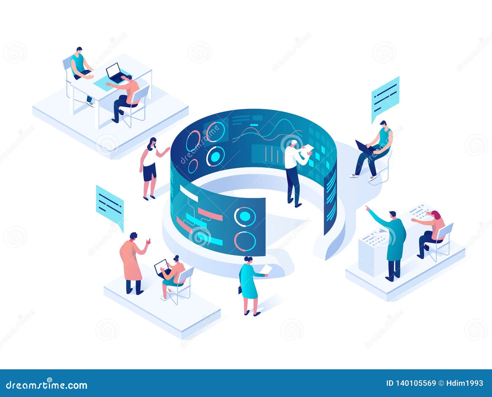 People Interacting with Charts and Analyzing Statistics. Stock Vector ...