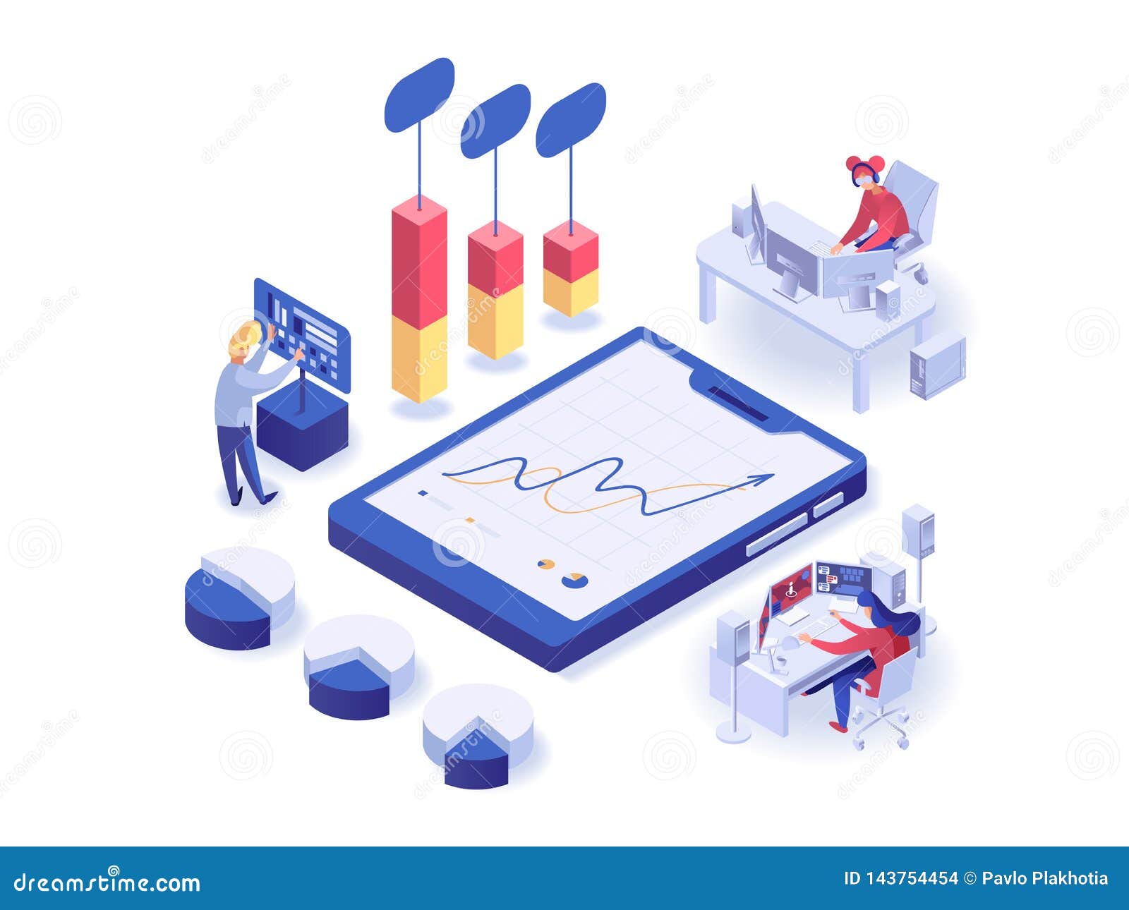 People Interacting with Charts Illustration Stock Vector - Illustration ...