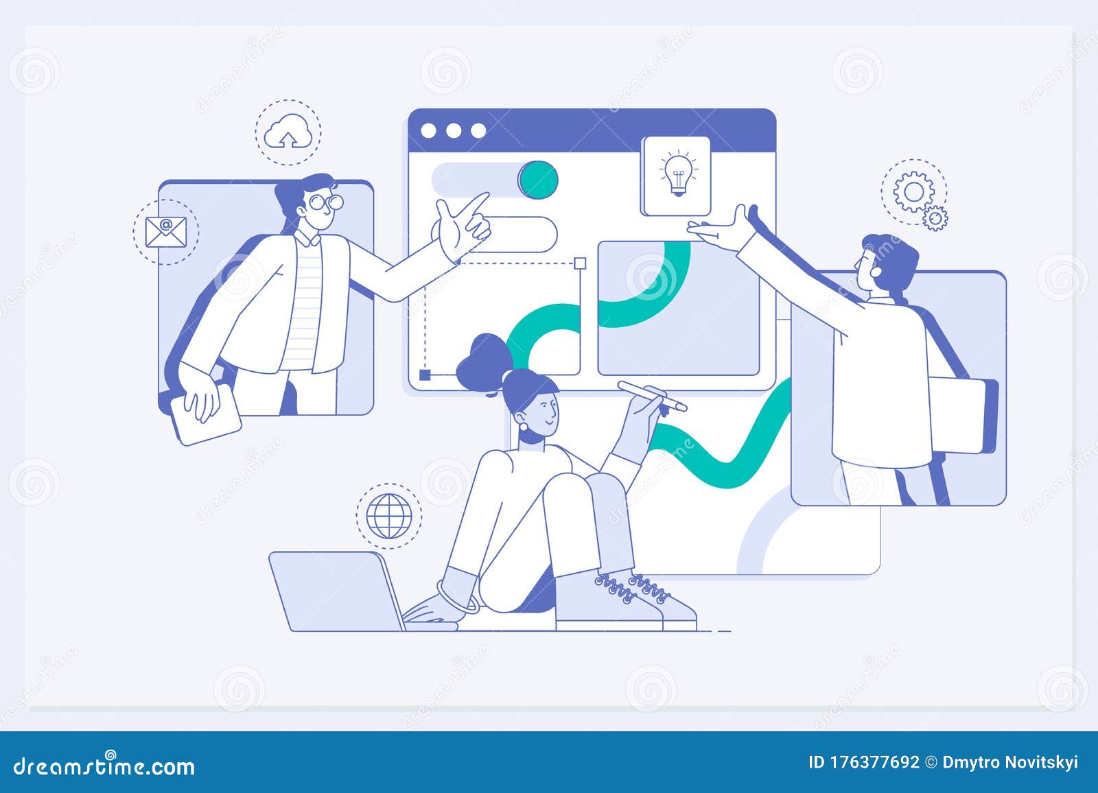 People Interacting with Graphs. Workflow and Business Management.Flat ...