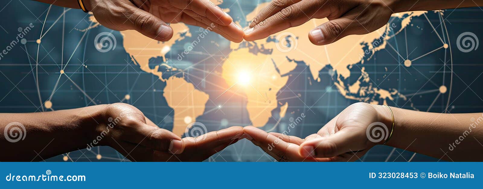People Interlocking Hands in Front of a World Map Stock Image - Image ...