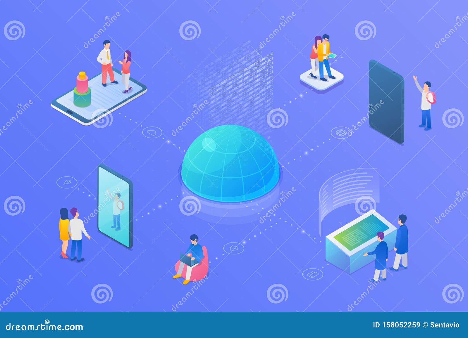 People in Internet Network Isometric Flat Vector Illustration. Global ...