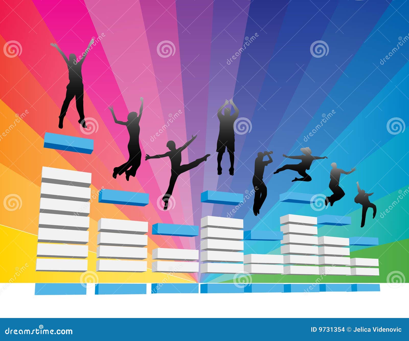 People Jump Vector Silhouette. Jumping Friends Youth Background. Crowd ...