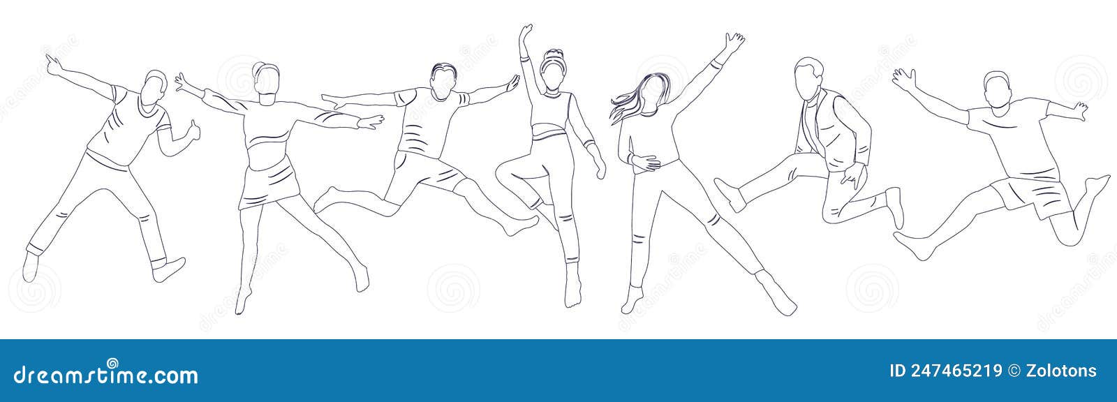 People Jump Sketch, Outline, Isolated Stock Vector - Illustration of ...