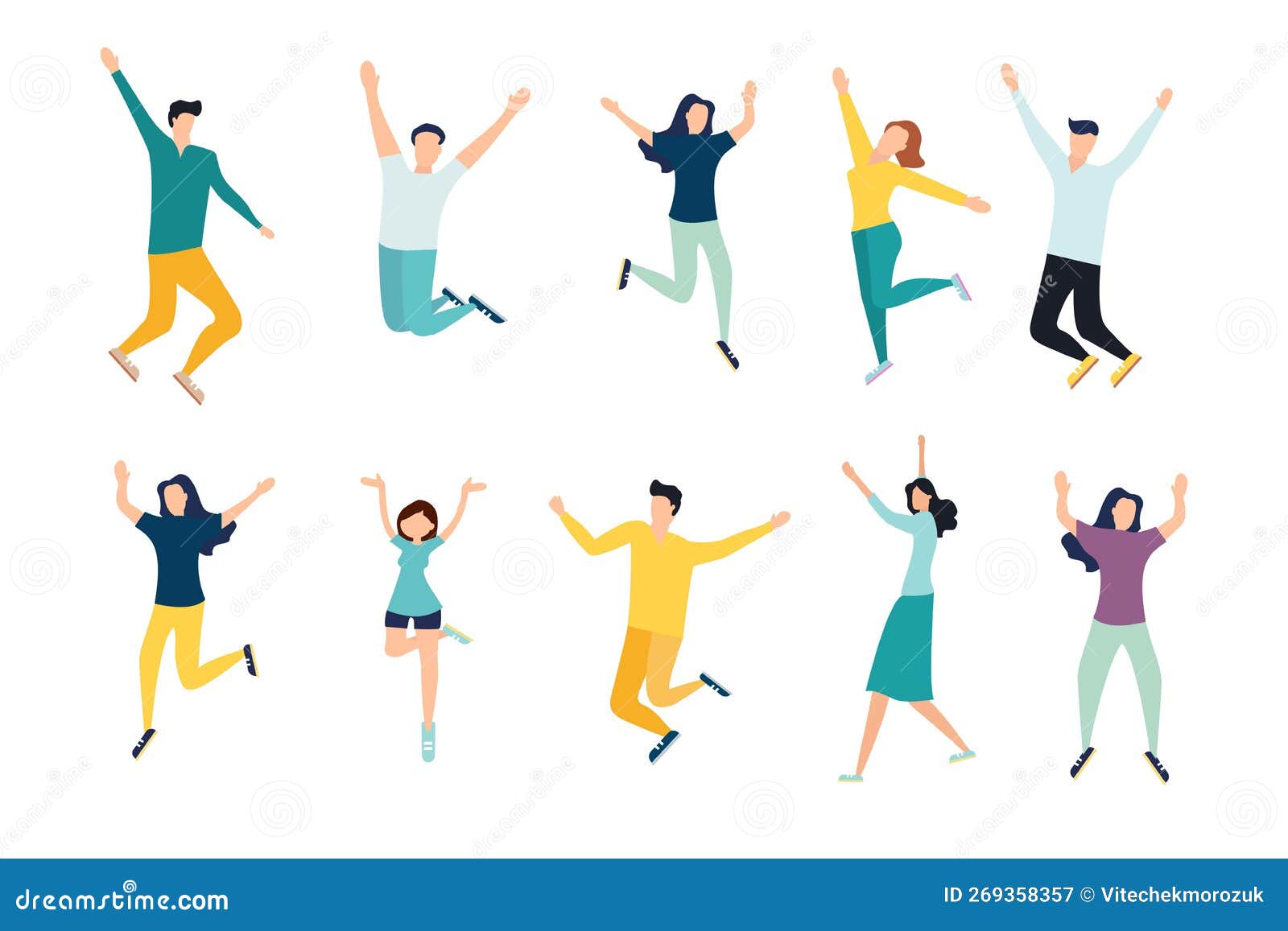 People are Jumping with Excitement and Happiness. Flat Design Style ...