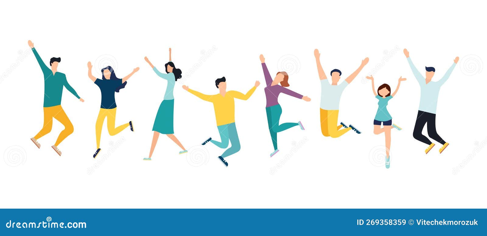 People are Jumping with Excitement and Happiness. Flat Design Style ...