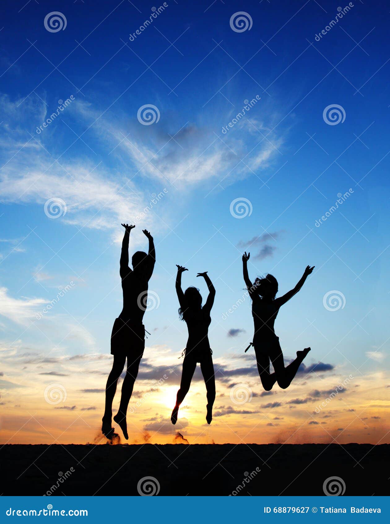 People Jumping at Sunset Beach Stock Image - Image of party, enjoy ...