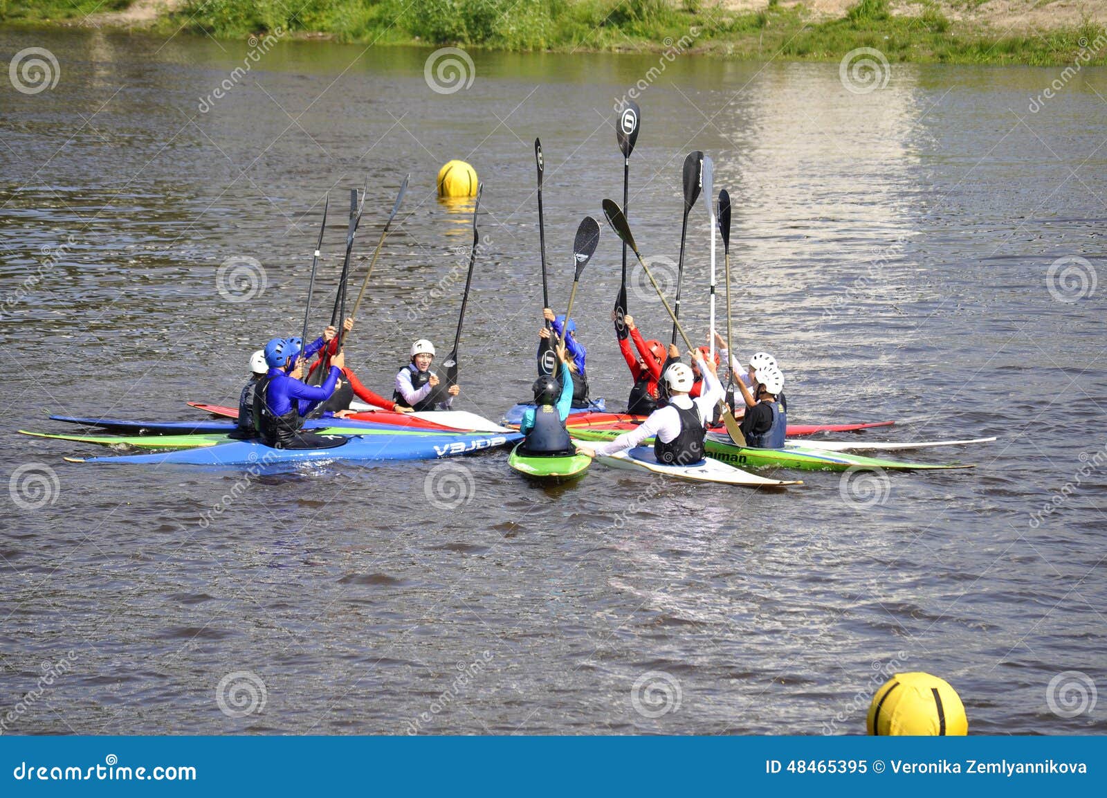 People on Kayaks Lifted Oars Up. Editorial Image - Image of people ...