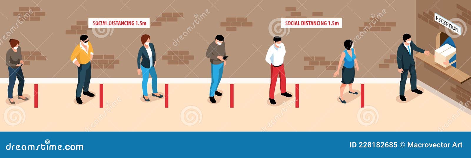 Queue At Reception Flat Vector Illustration. People Waiting In Line At ...