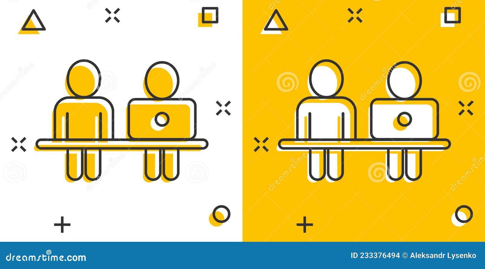 People with Laptop Computer Icon in Comic Style. Pc User Cartoon Vector ...