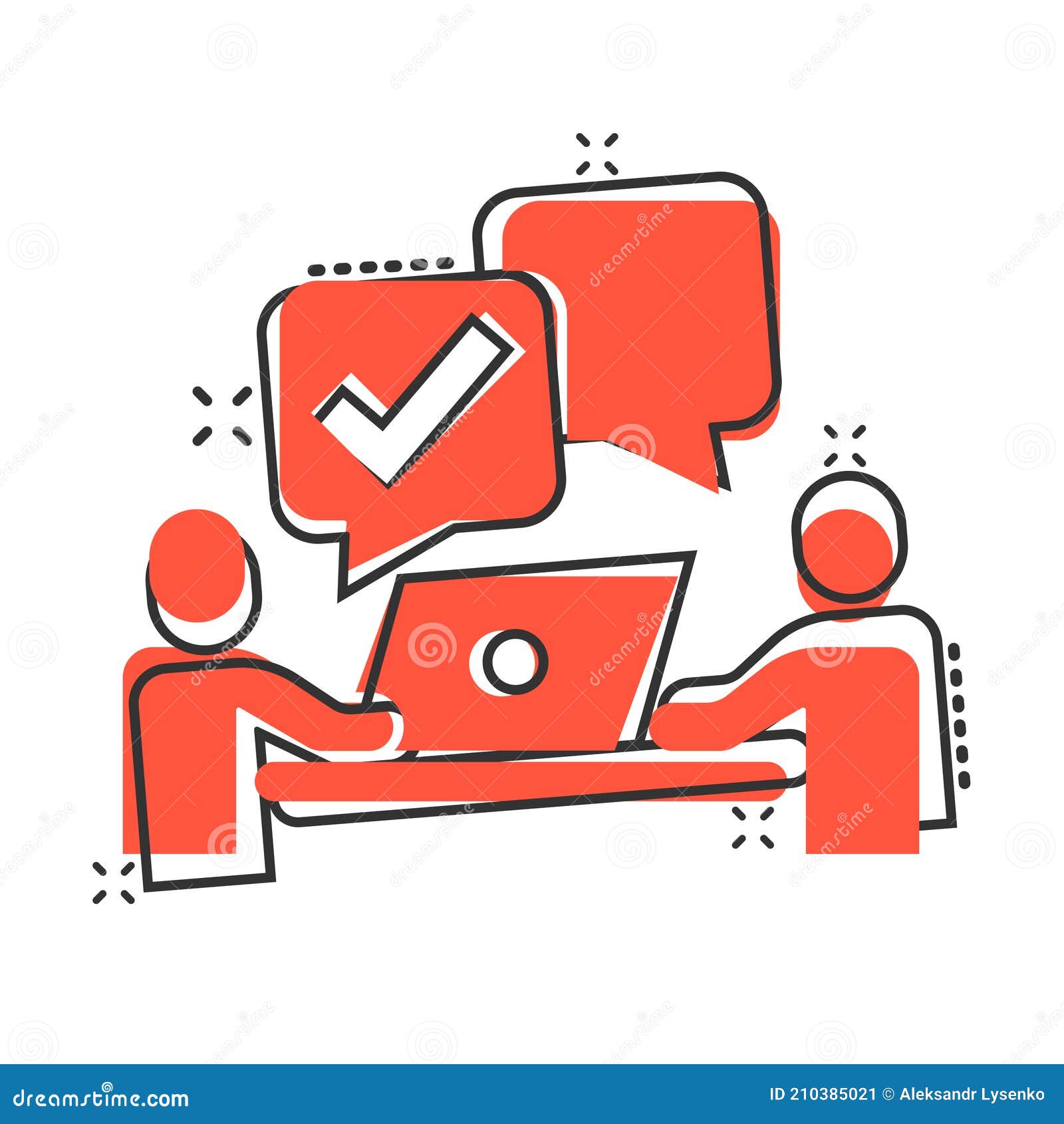 People with Laptop Computer Icon in Comic Style. Pc User Check Mark ...