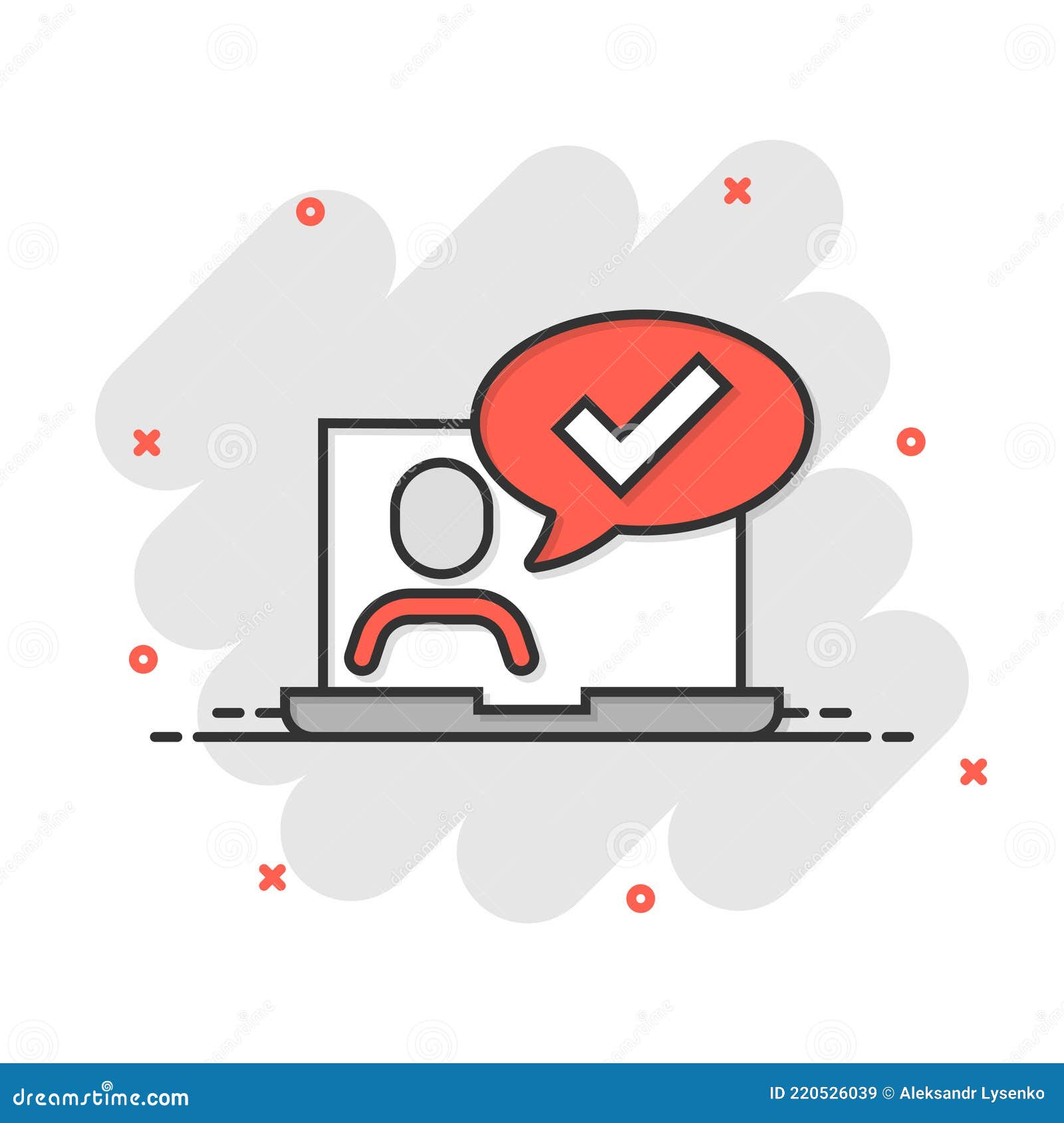 People with Laptop Computer Icon in Comic Style. Pc User Check Mark ...