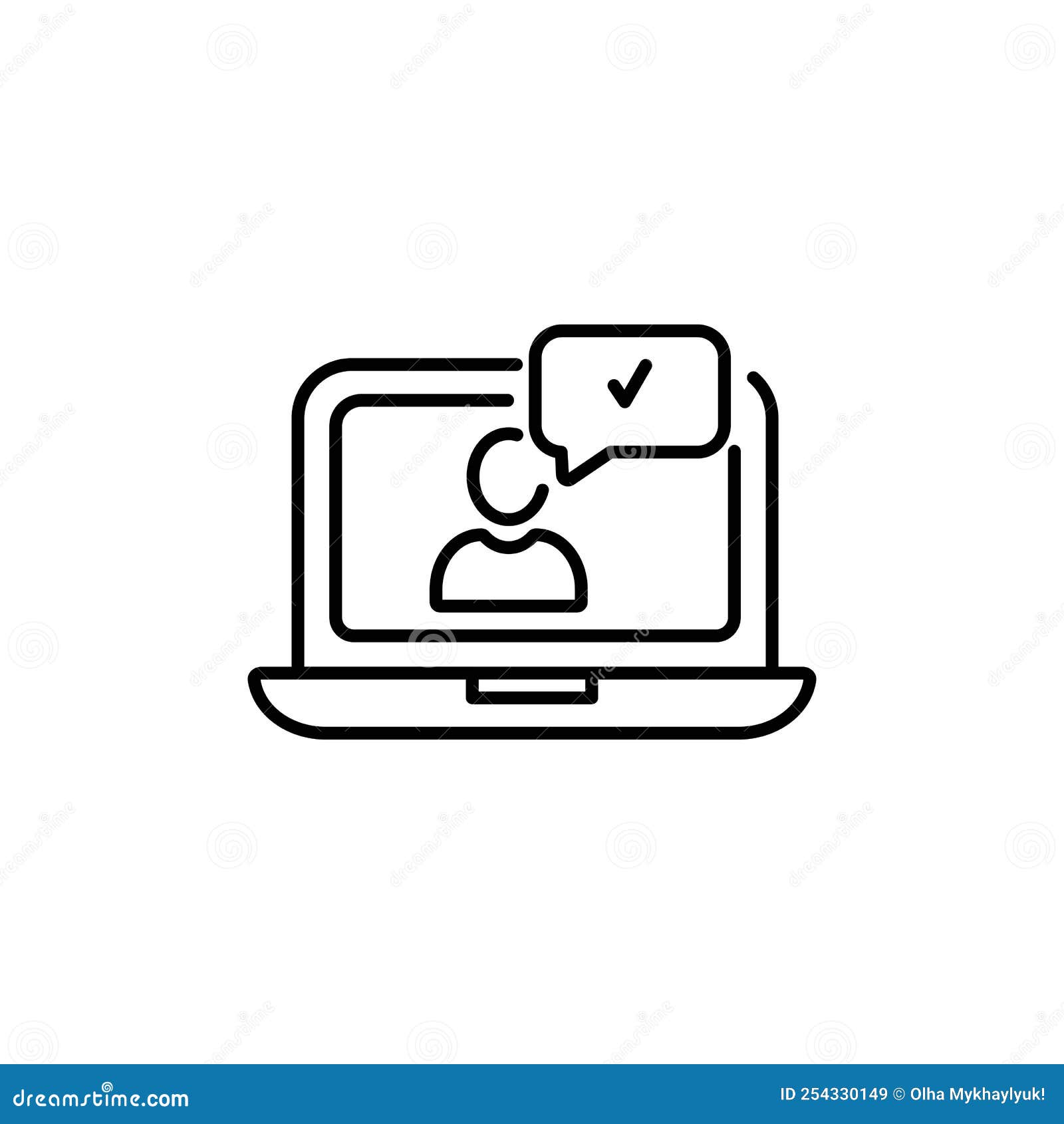 People with Laptop Computer Icon in Comic Style. Pc User Check Mark ...