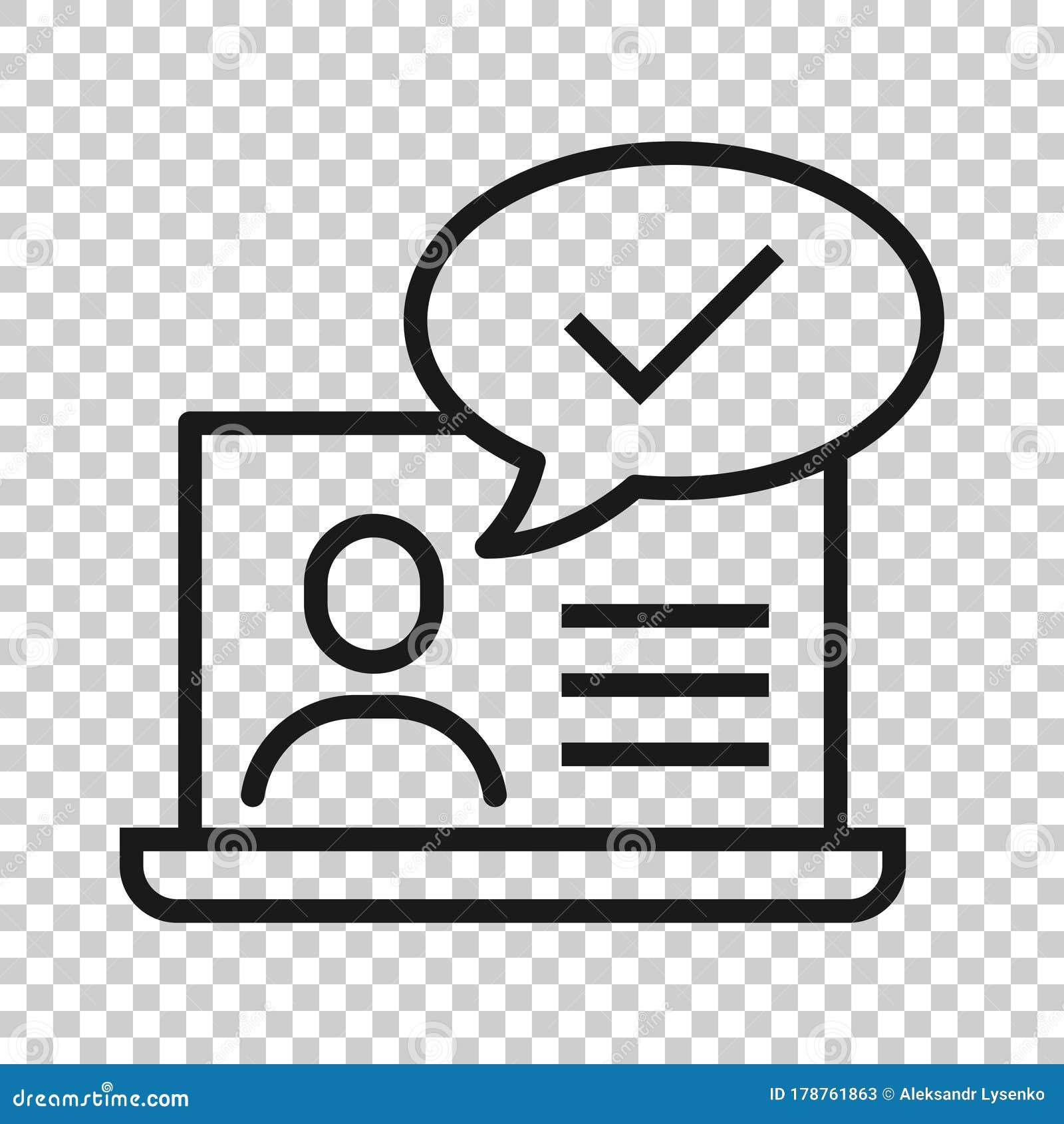 People with Laptop Computer Icon in Flat Style. Pc User Check Mark ...