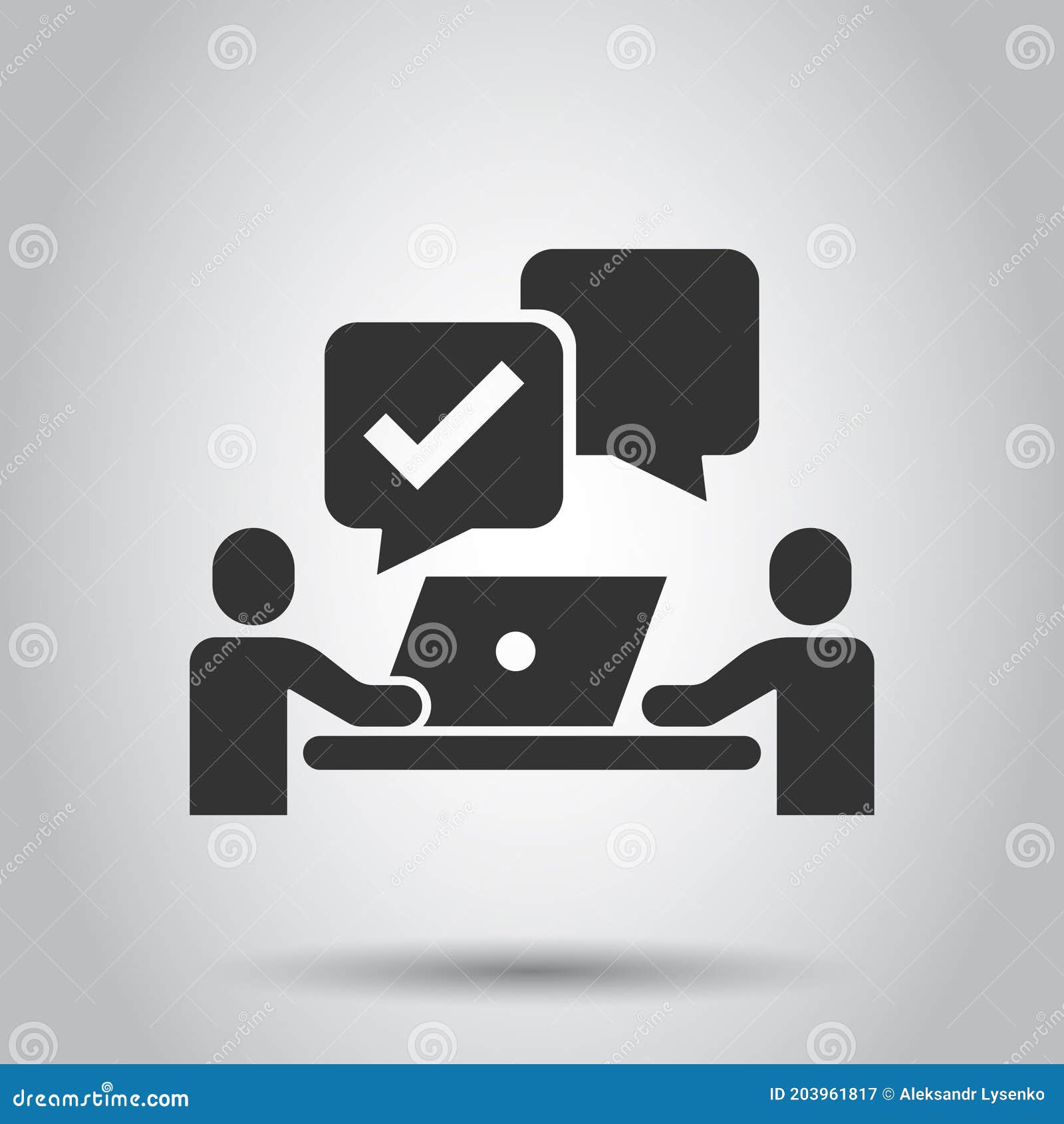 People with Laptop Computer Icon in Flat Style. Pc User Check Mark ...