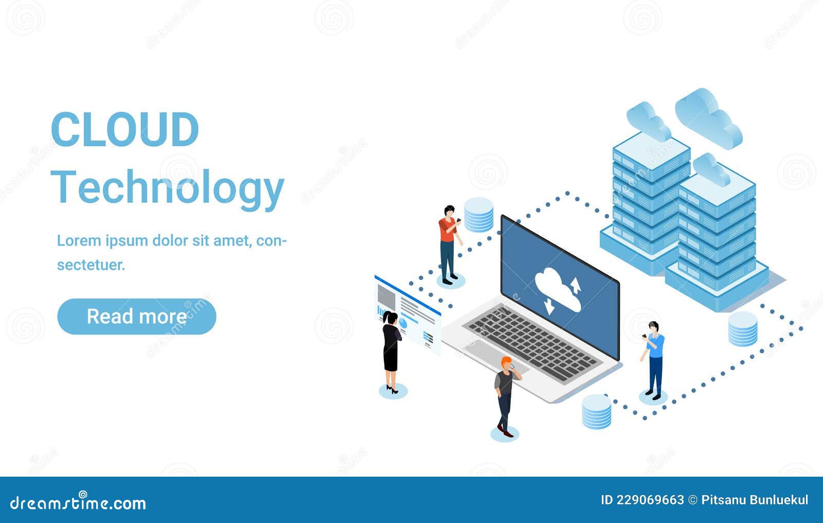 People with Laptop and Servers. Cloud Computing Concept Stock Vector ...