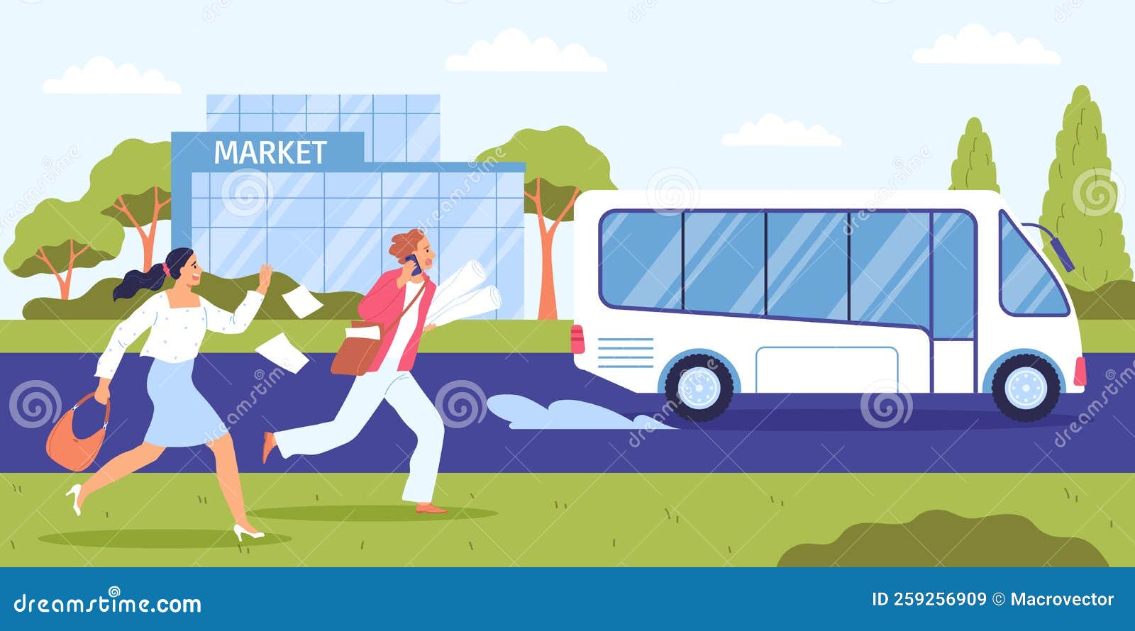 People Late for Bus stock illustration. Illustration of decorative ...