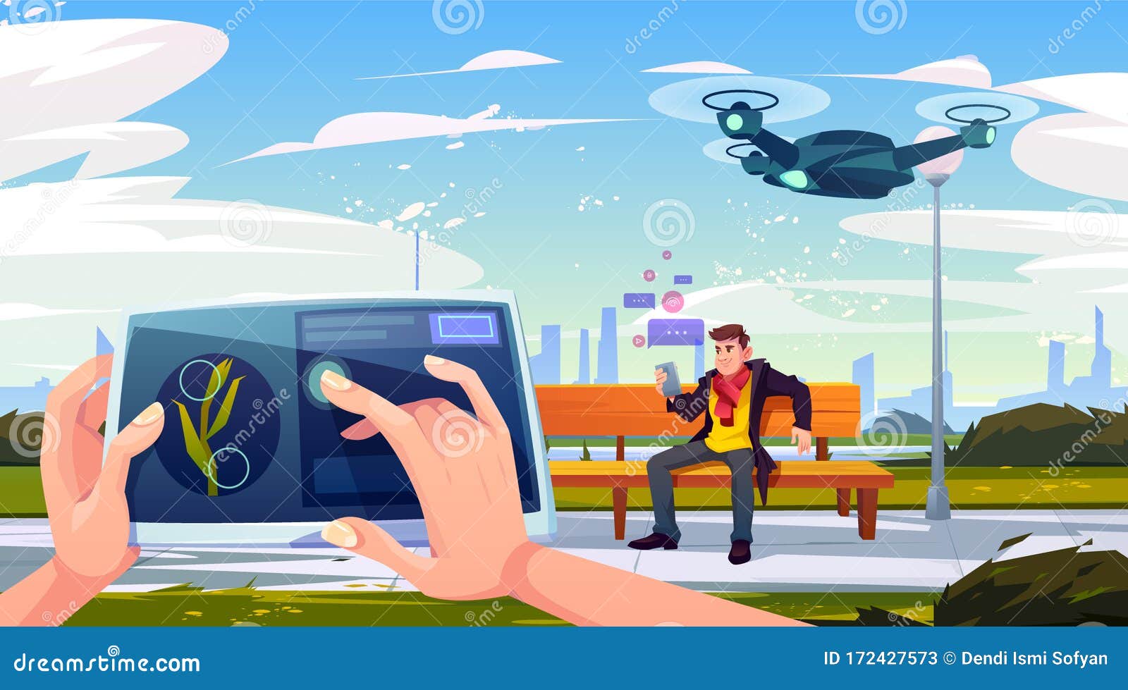 People Launching Drones by Different Remote Control Stock Illustration ...