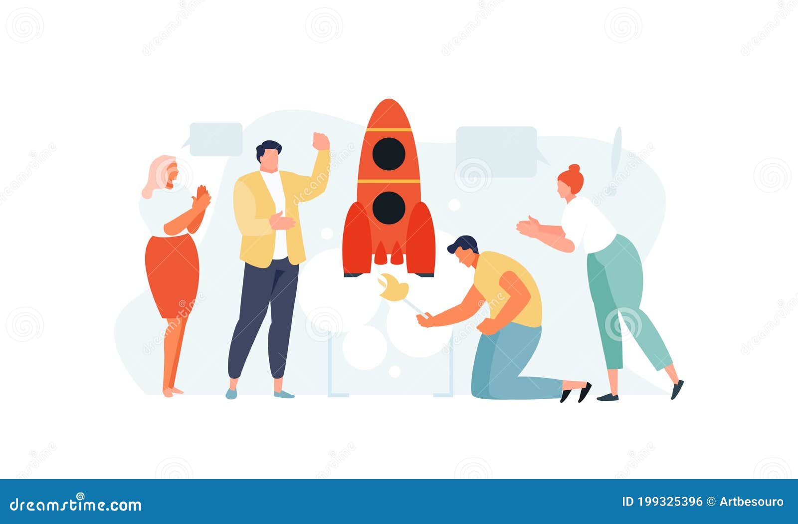 People Launching Rocket Start Up Concept Stock Vector - Illustration of ...