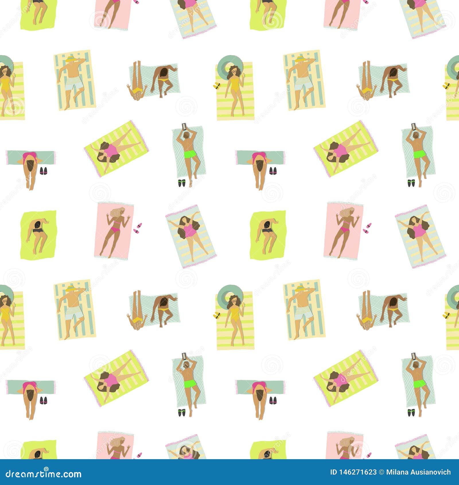 People Laying on the Beach . Element of Seamless Pattern Stock Illustration - Illustration of ...