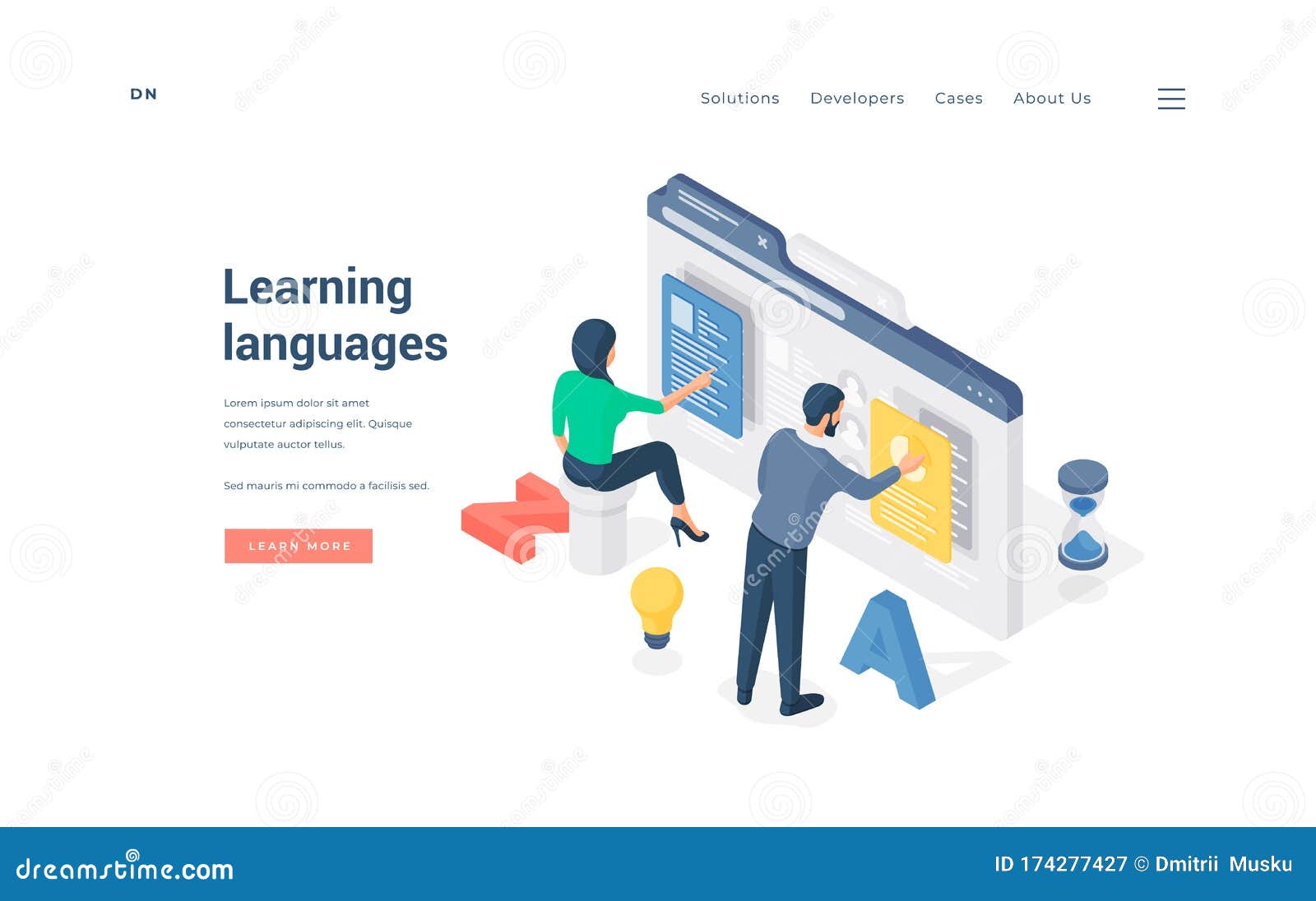 People Learning Foreign Languages Online. Isometric Vector Illustration ...