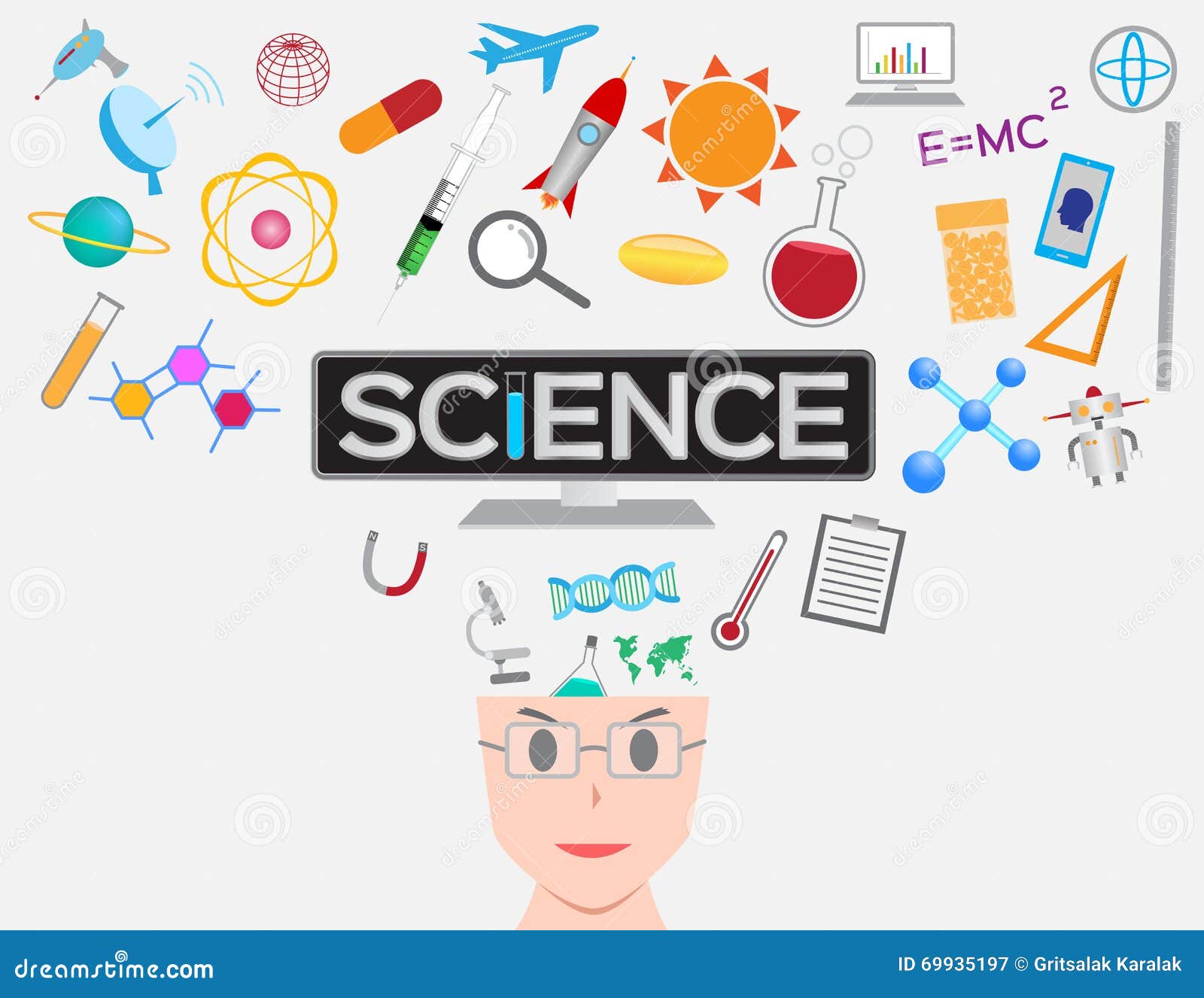 People Learning Science Directly To the Brain Stock Illustration ...