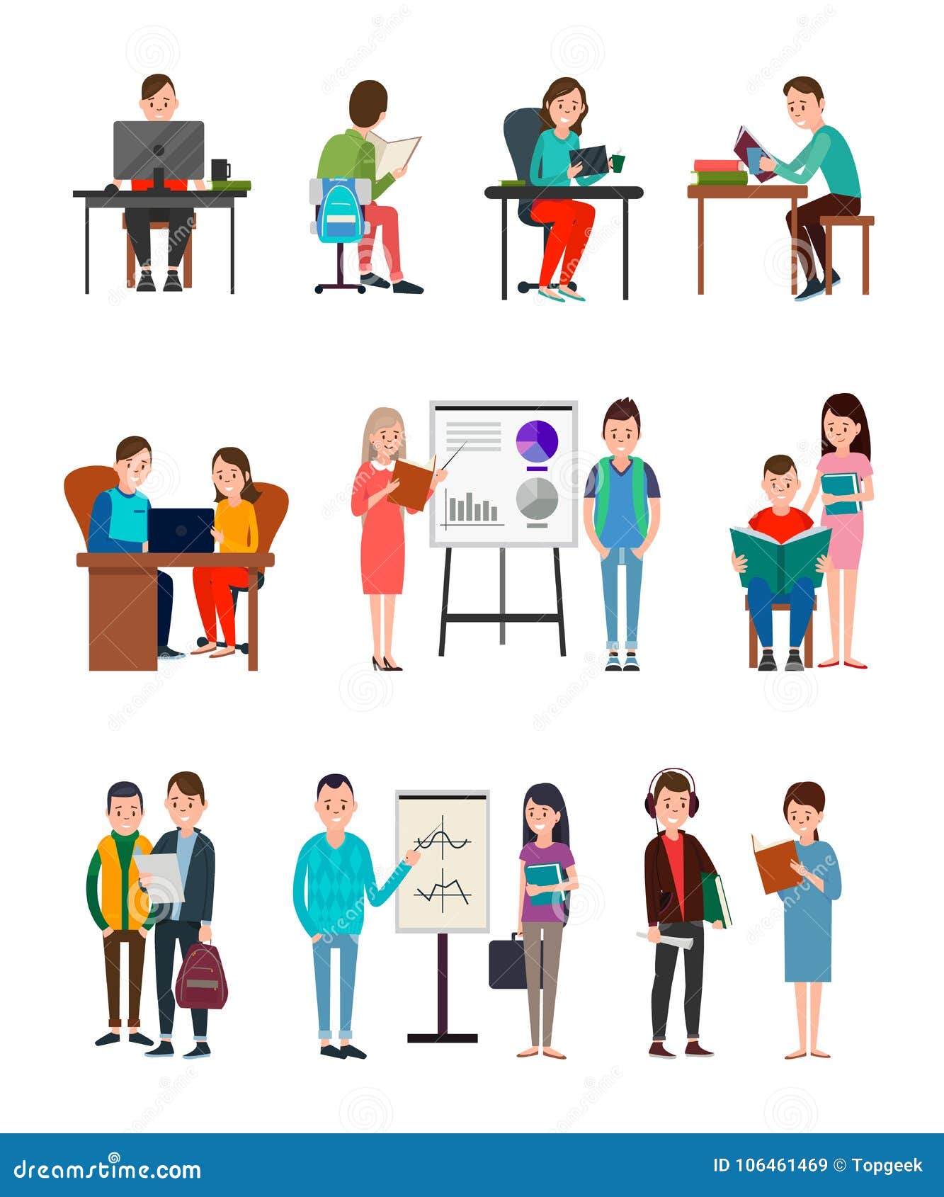 People Lern New Information Illustrations Set Stock Vector ...