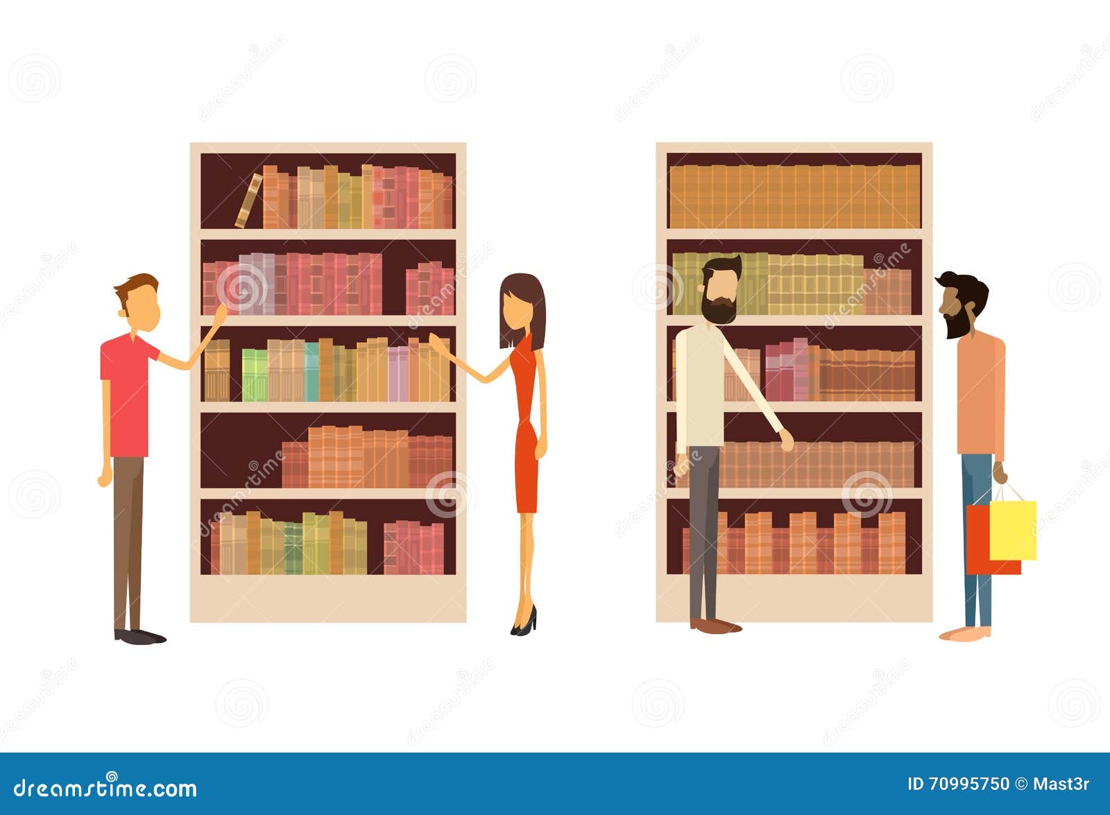 People in Library, Book Shop Interior Bookself Stock Vector ...