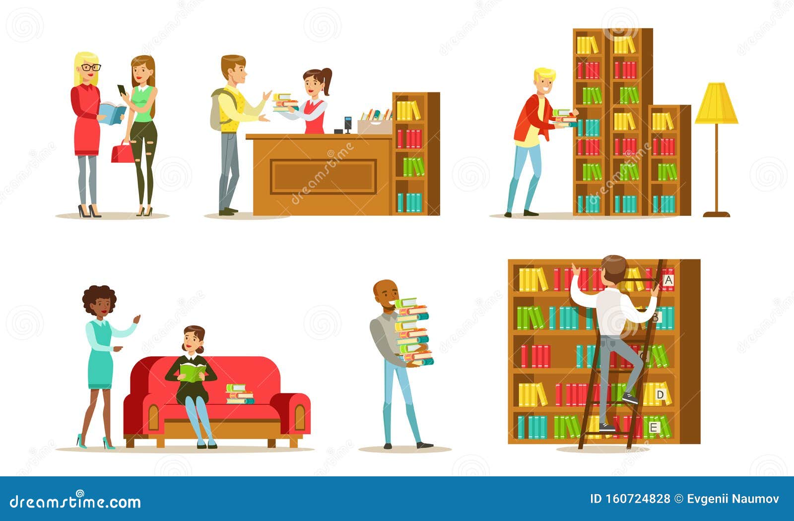People in Library Set, Visitors and Students Reading, Studying and ...