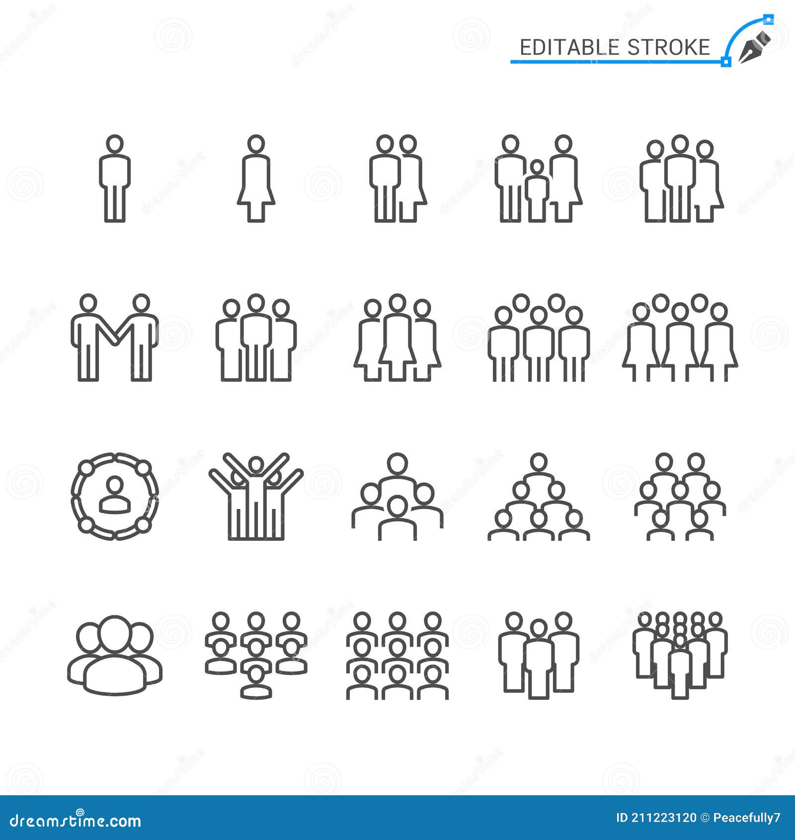People Line Icons. Editable Stroke Stock Vector - Illustration of ...