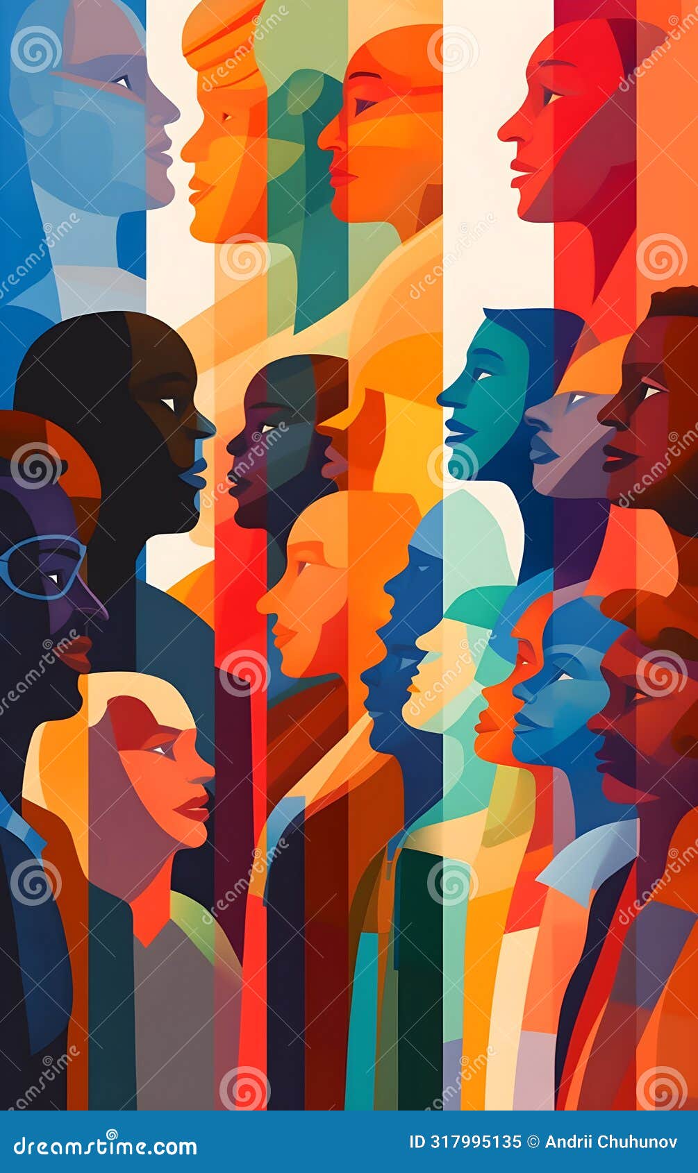 People Line Up in a Rainbow Light Stock Illustration - Illustration of ...