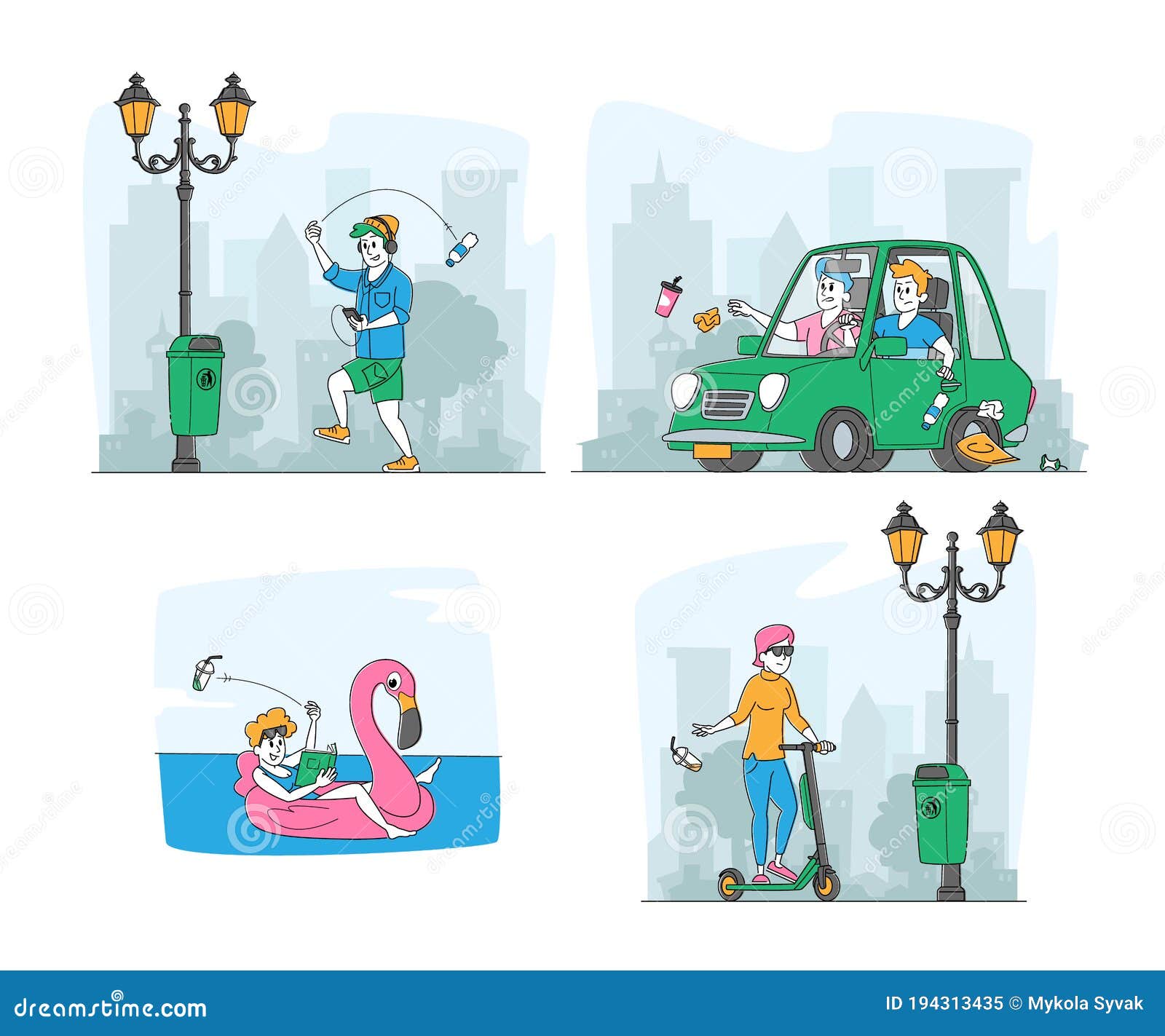 Littering Garbage Around The Trash Bin On The Street Cartoon Vector ... Littering Garbage Around The Trash Bin On The Street Cartoon Vector ...