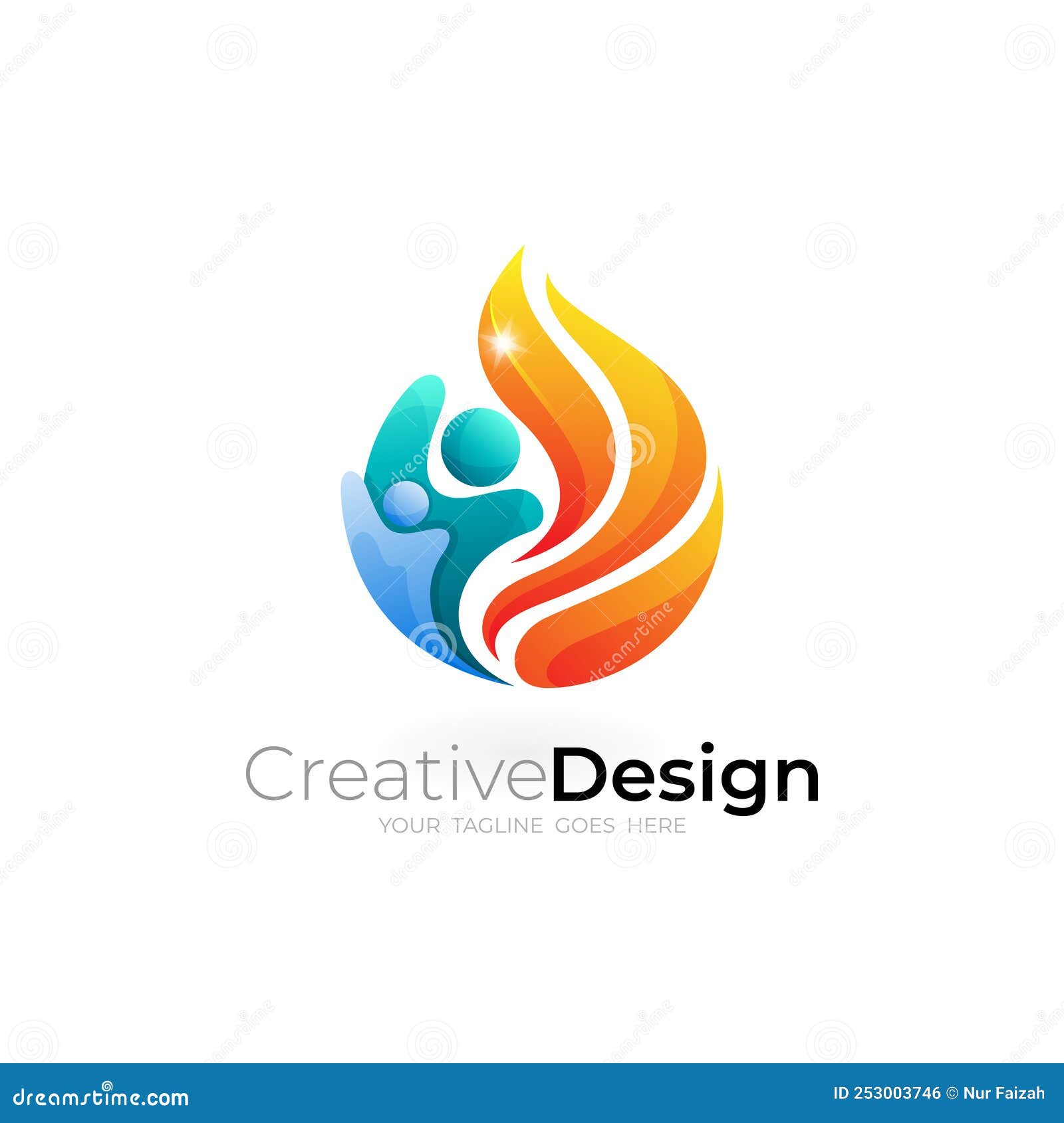 People Logo with Fire Design Combination, 3d Colorful Stock Vector ...