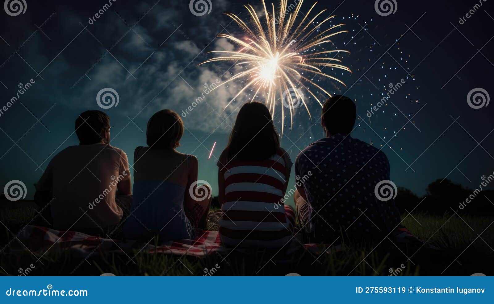 People Look at the Fireworks Stock Illustration - Illustration of ...